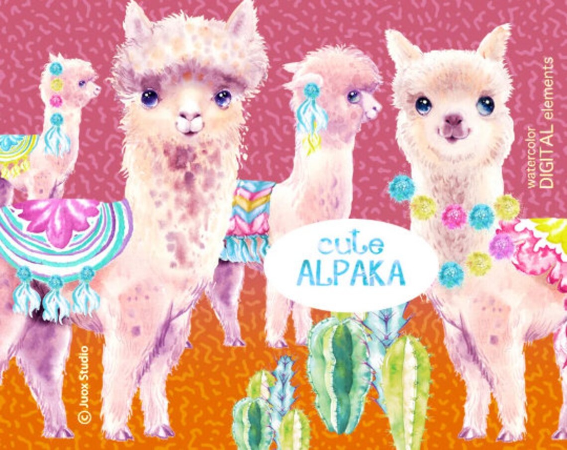 Cute Alpaca Clipart Watercolor Alpaca Cactus Holiday - Etsy