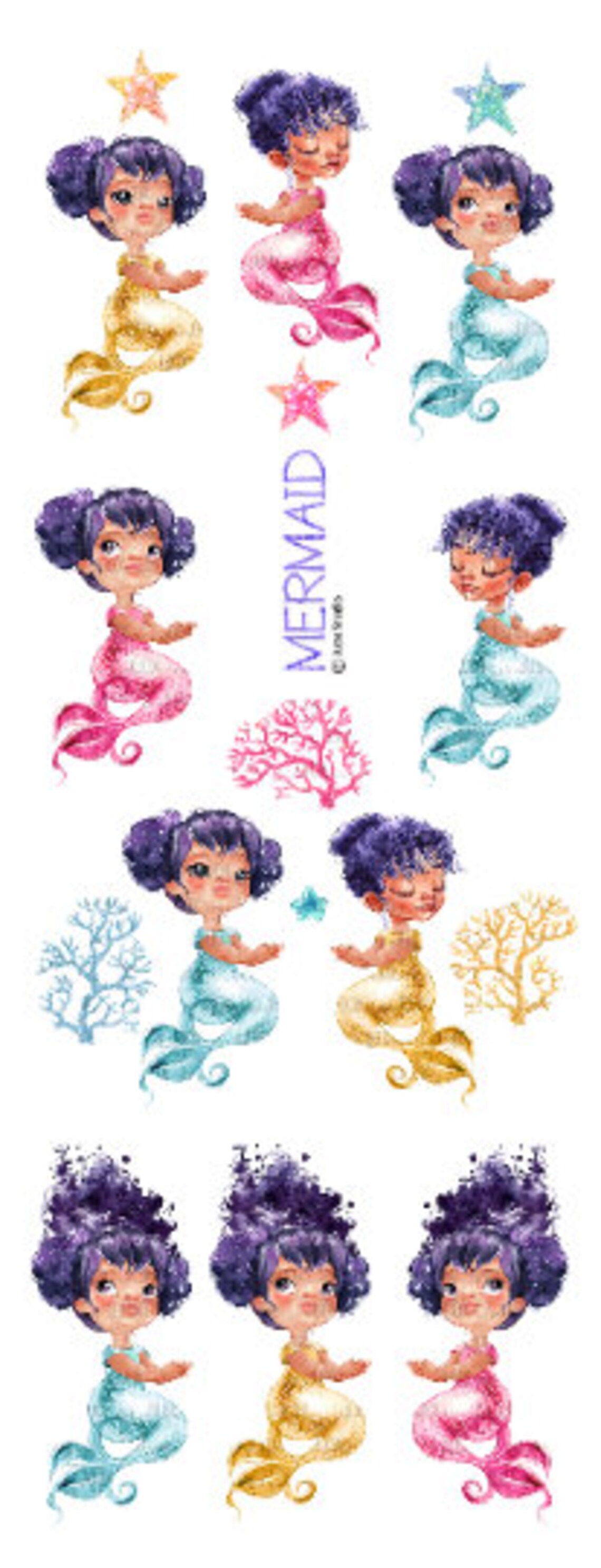 Violet Hair Mermaids Clipart, Fairytale Princess, Watercolor Clipart ...