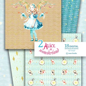 Alice 2 Paper Pack, Alice Digital Paper, Watercolor, Pink Blue Red ...