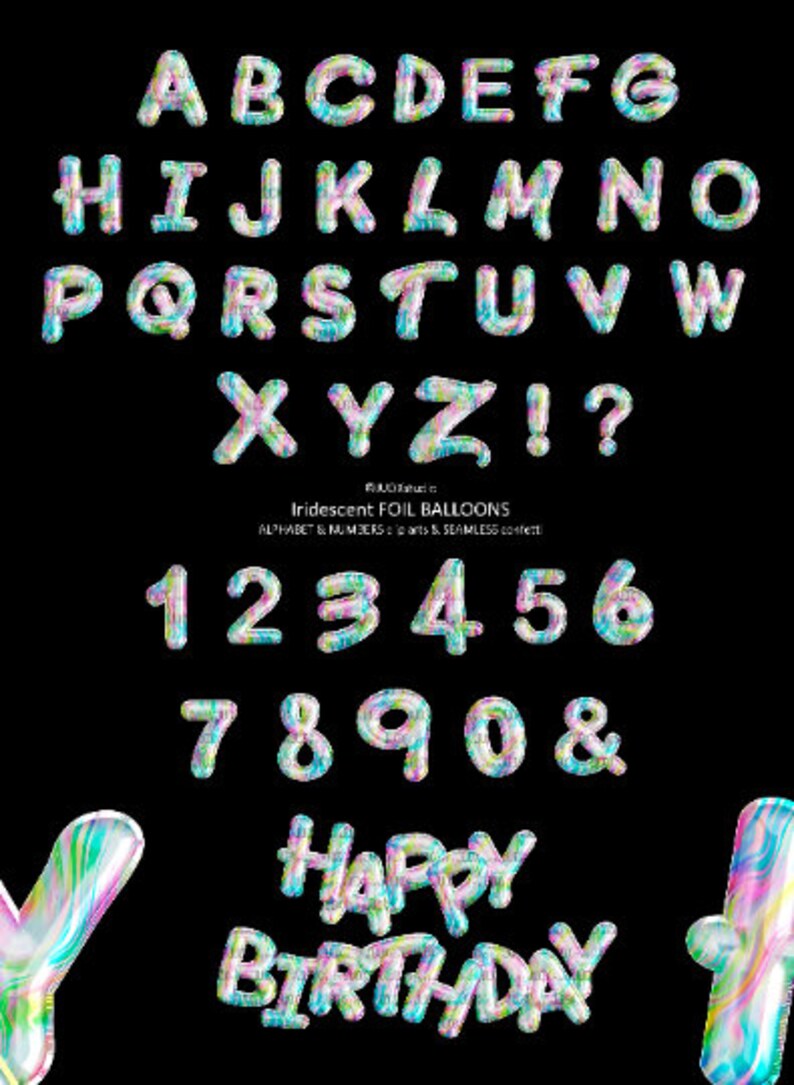 Iridescent Foil Balloons Clipart Letters Numbers Alphabet - Etsy