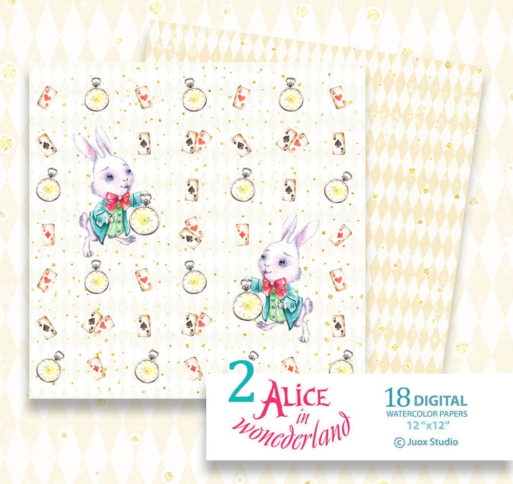 Alice 2 Paper Pack, Alice Digital Paper, Watercolor, Pink Blue Red ...