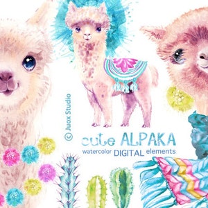Cute Alpaca Clipart Watercolor Alpaca Cactus Holiday - Etsy