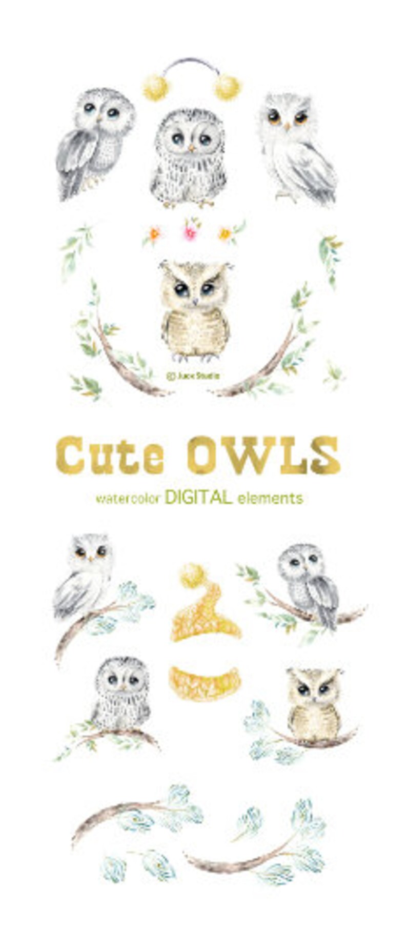 Cute Owls Clipart, Watercolor Owl, Snow, Watercolor Clipart, Holiday ...