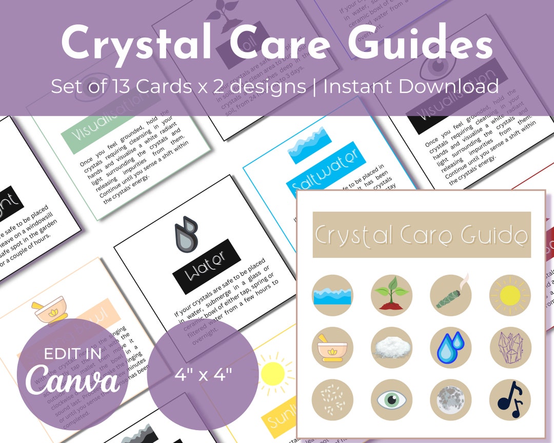 Crystal Care Guides Printable-13x2 Designs-digital Download-4x4 Inch ...