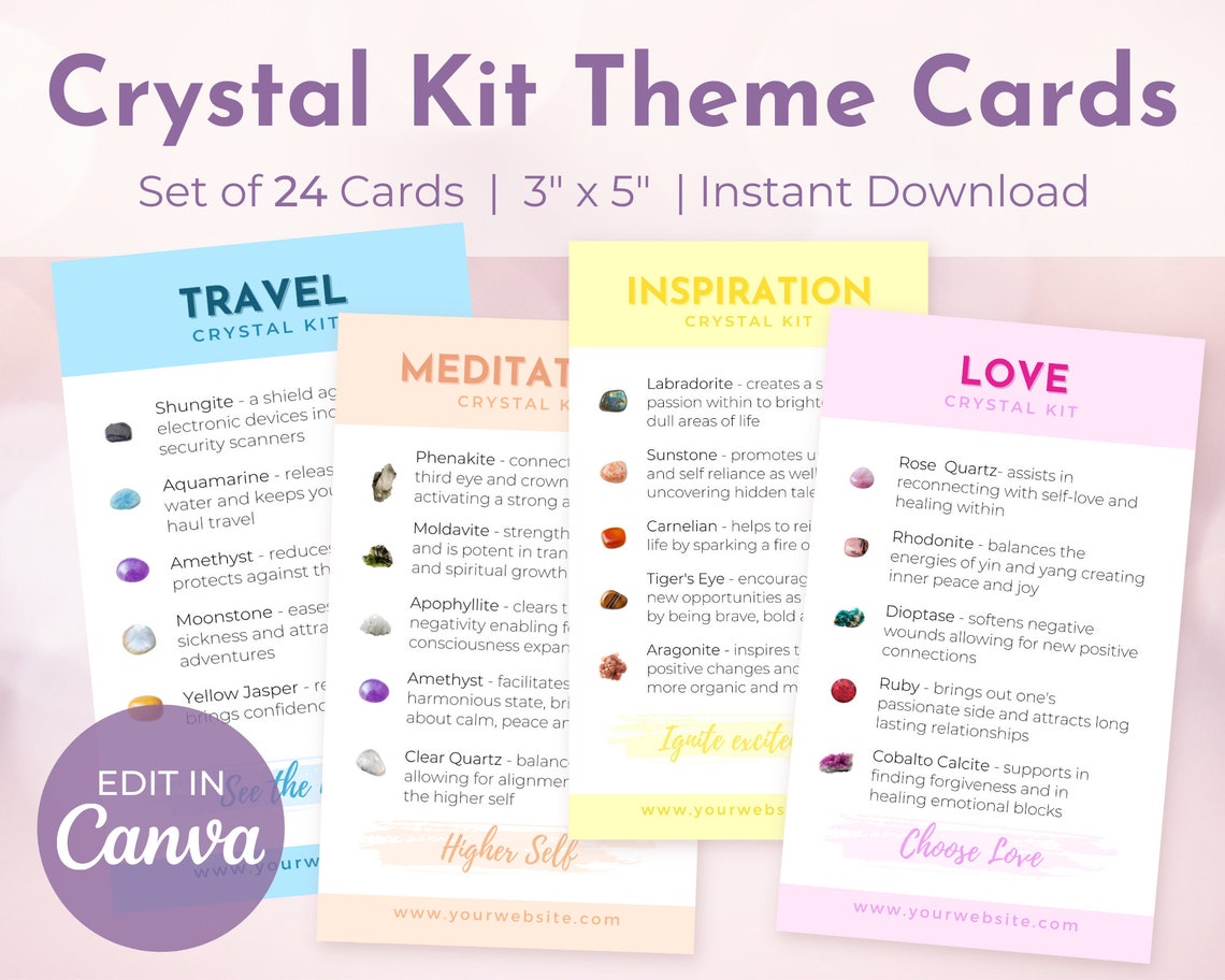 Printable Crystal Meaning Cards Crystal Kit Set 24 Themes - Etsy Australia