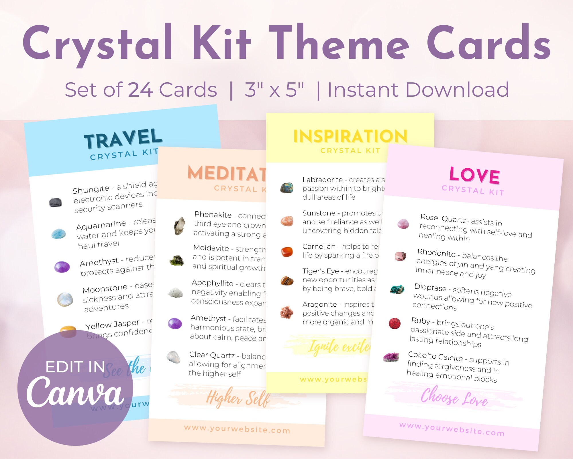 Printable Crystal Meaning Cards Crystal Kit Set 24 Themes - Etsy Australia