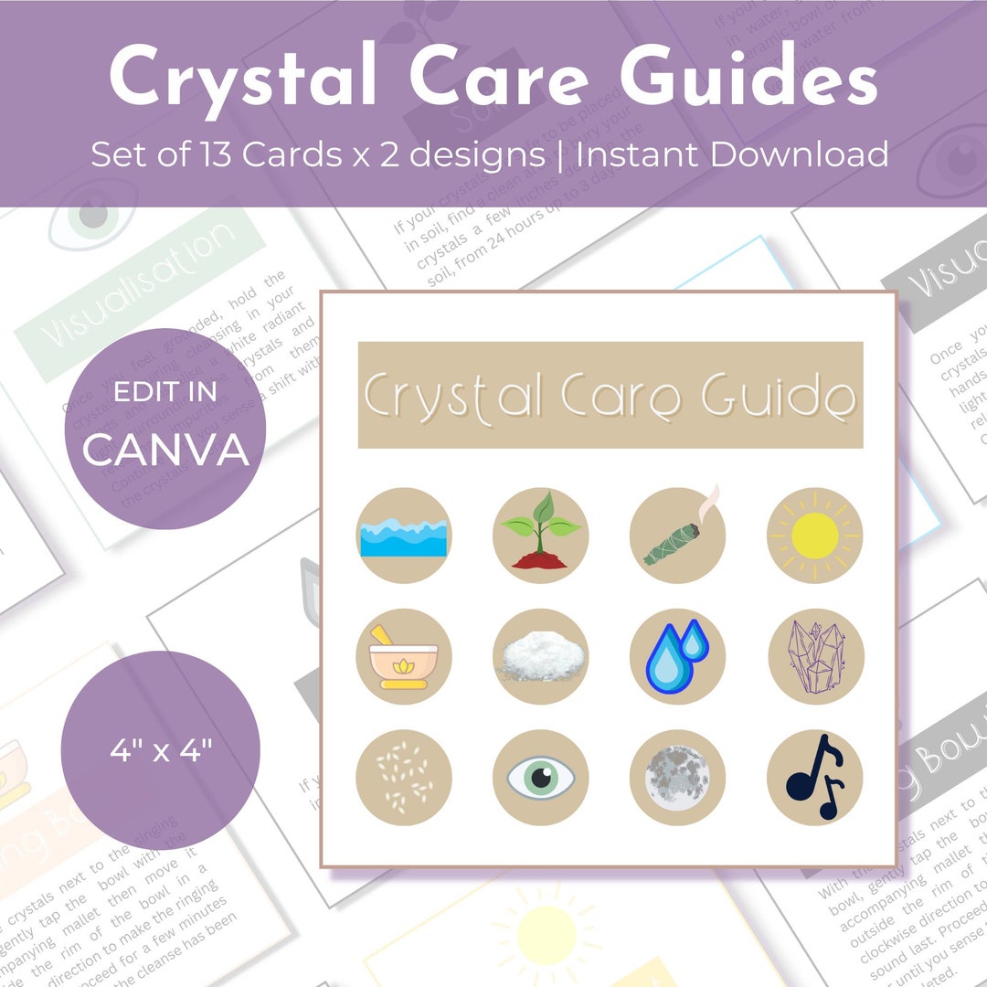 Crystal Care Guides Printable-13x2 Designs-digital Download-4x4 Inch ...