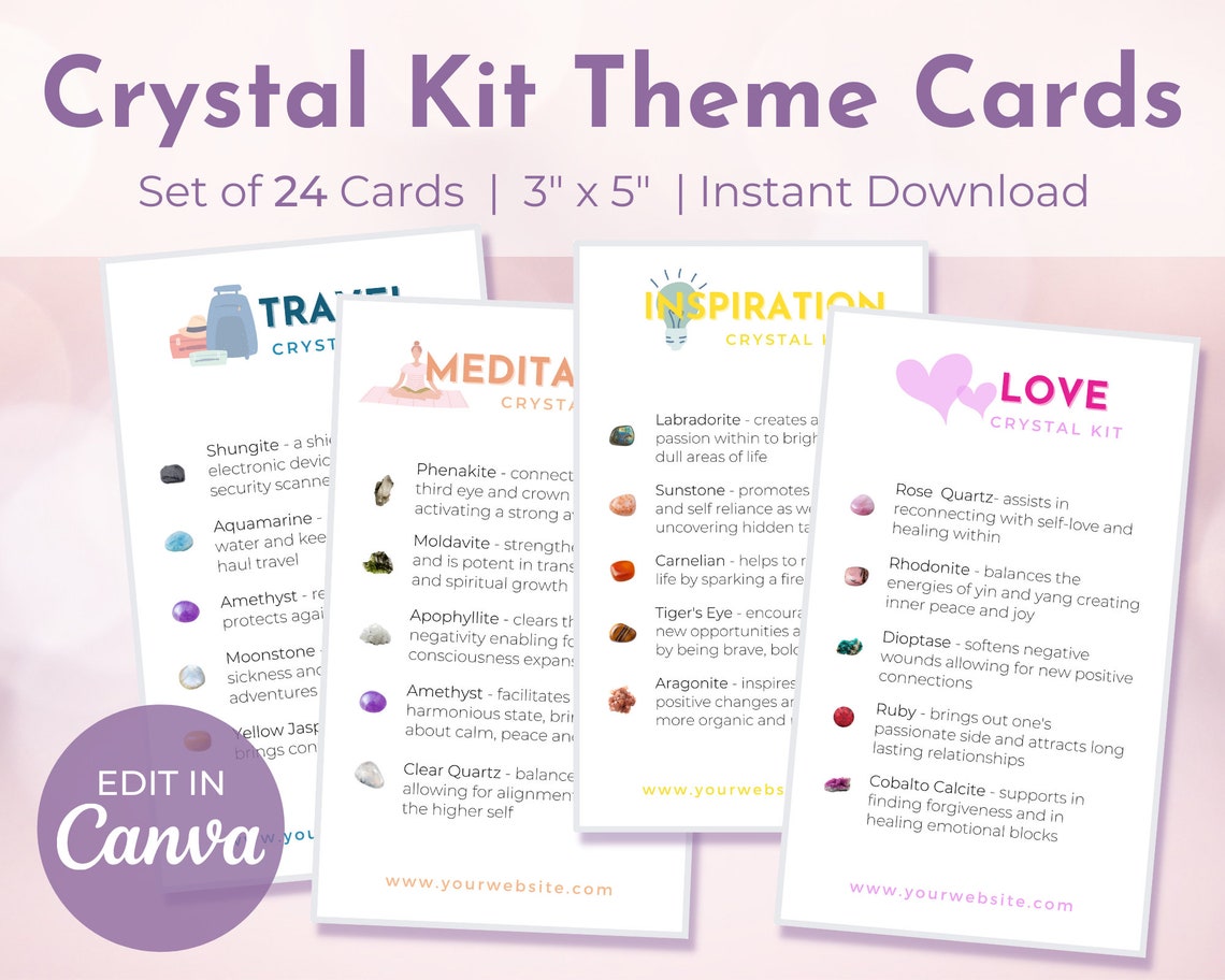 Printable Crystal Meaning Cards Crystal Kit Set 24 Themes - Etsy Australia