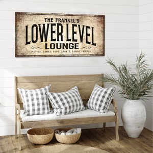 Personalized Lower Level Lounge Sign, Family Game Room Basement Sign ...