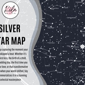 Custom Star Map by Date and Location, Silver Foil Look the Night Sky ...