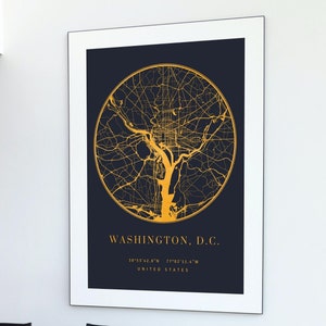 Custom Golden City Map, Gold Foil Look Printible City Map, Vashington D ...