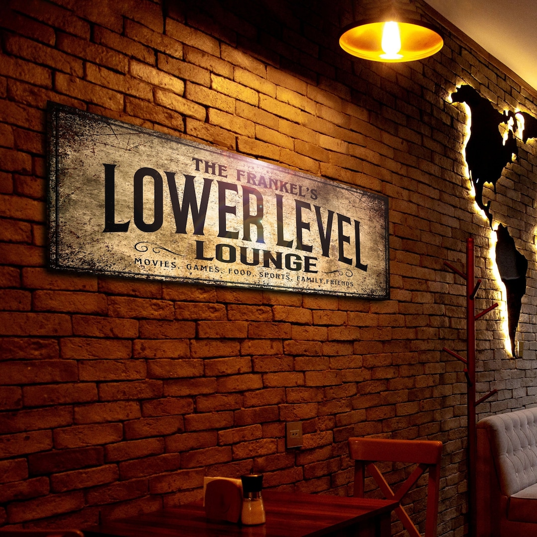 Personalized Lower Level Lounge Sign, Family Game Room Basement Sign ...