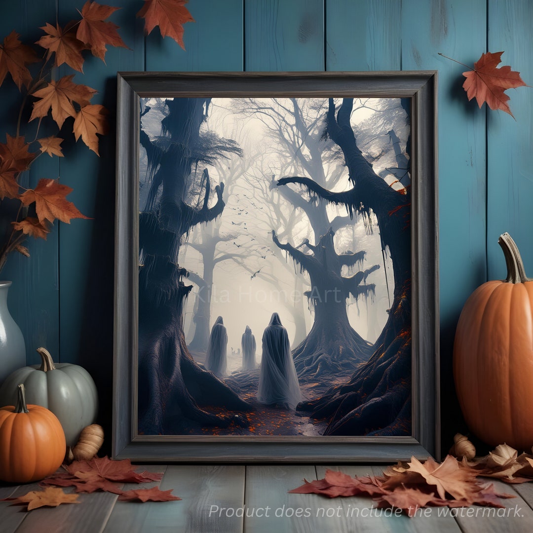 Creepy Forest Print, Halloween Poster, Spooky Wall Art, Haunted Decor ...