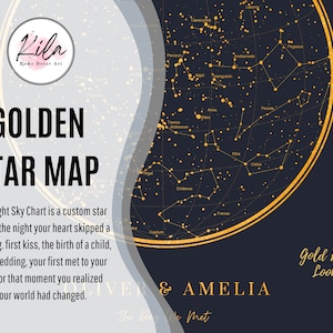 Custom Star Map Digital, Night You Were Born, Gold Foil Look the Night ...