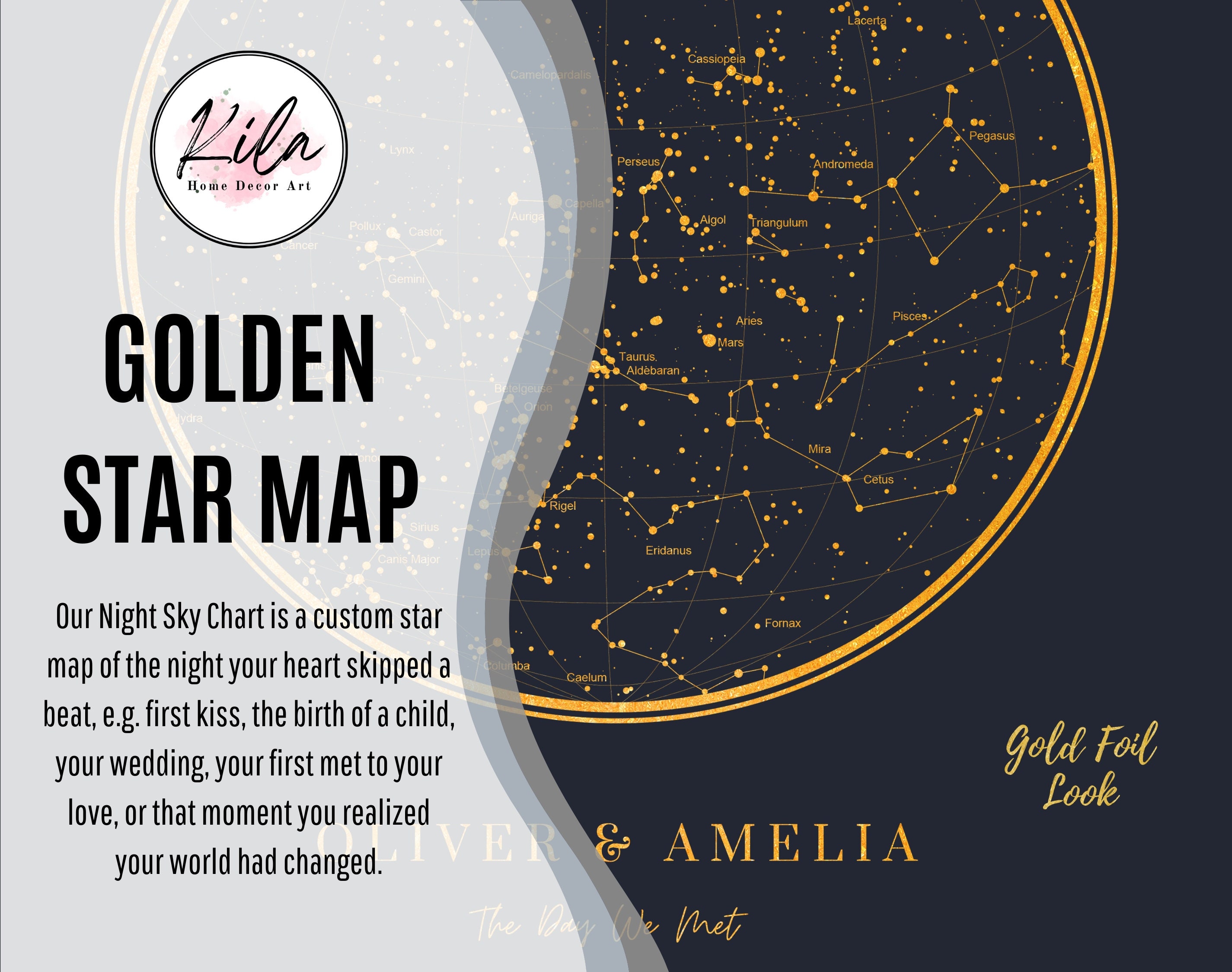 Custom Star Map Digital, Night You Were Born, Gold Foil Look the Night ...