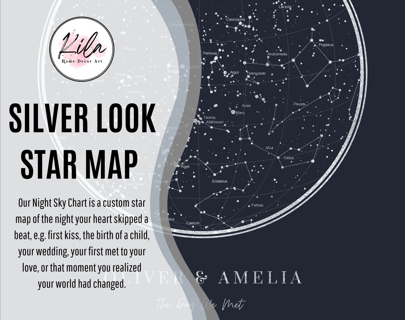 Custom Star Map by Date and Location Silver Foil Look the - Etsy