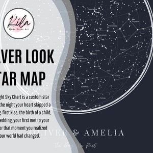 Custom Star Map by Date and Location Silver Foil Look the - Etsy