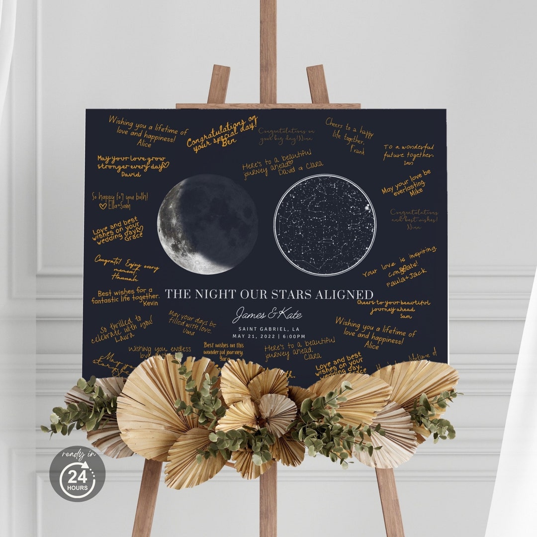 Star Map and Moon Phase Wedding Guest Book, Star Map by Date Location ...