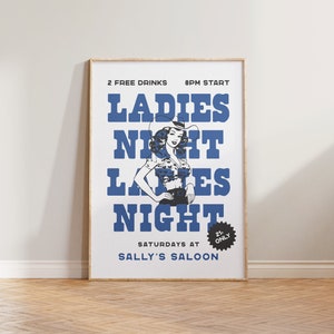 Cowgirl Print, Retro Western Wall Art Decor, Ladies Night Saloon Bar ...