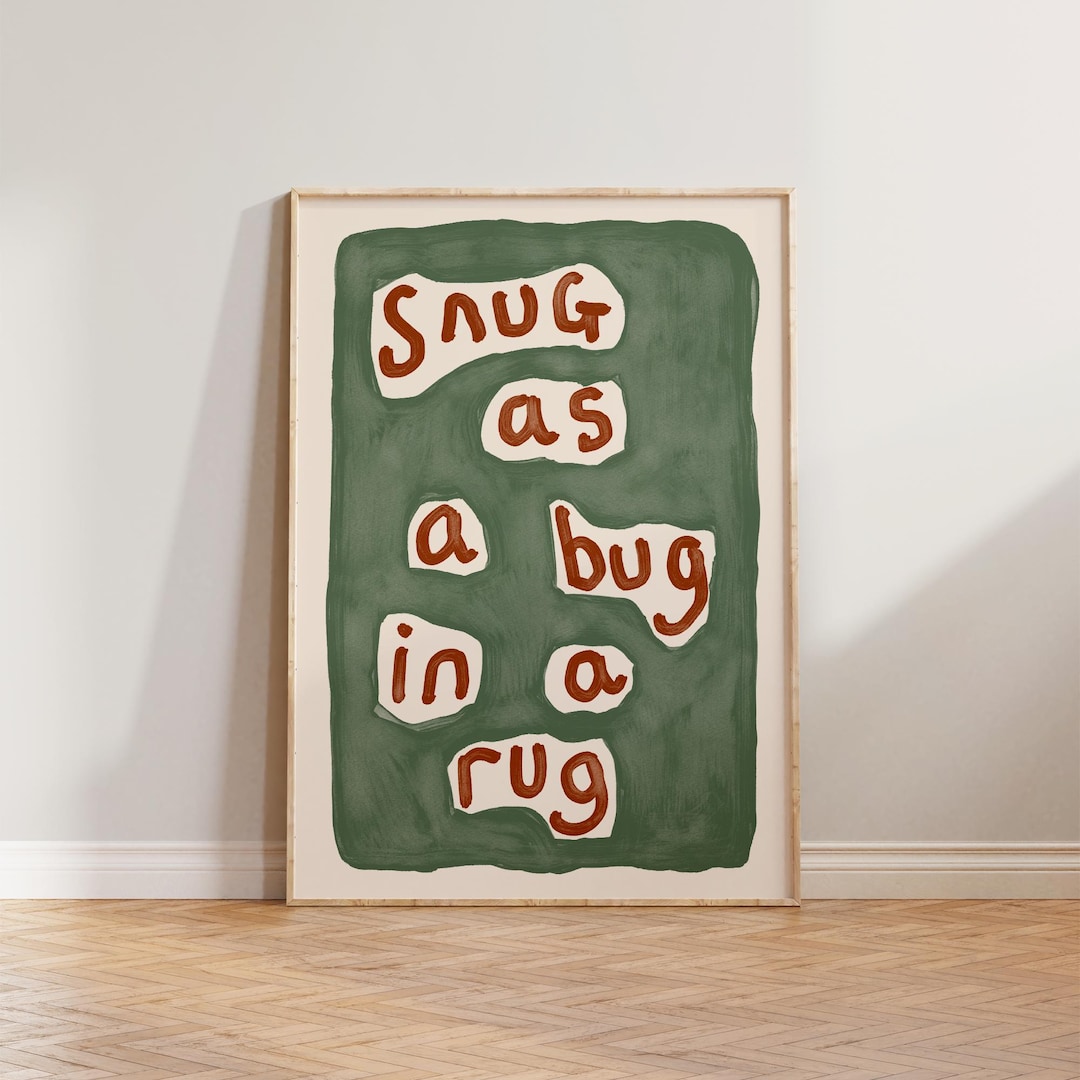 Bedroom Wall Art, Hand Drawn Bedroom Print, Snug as a Bug in a Rug ...