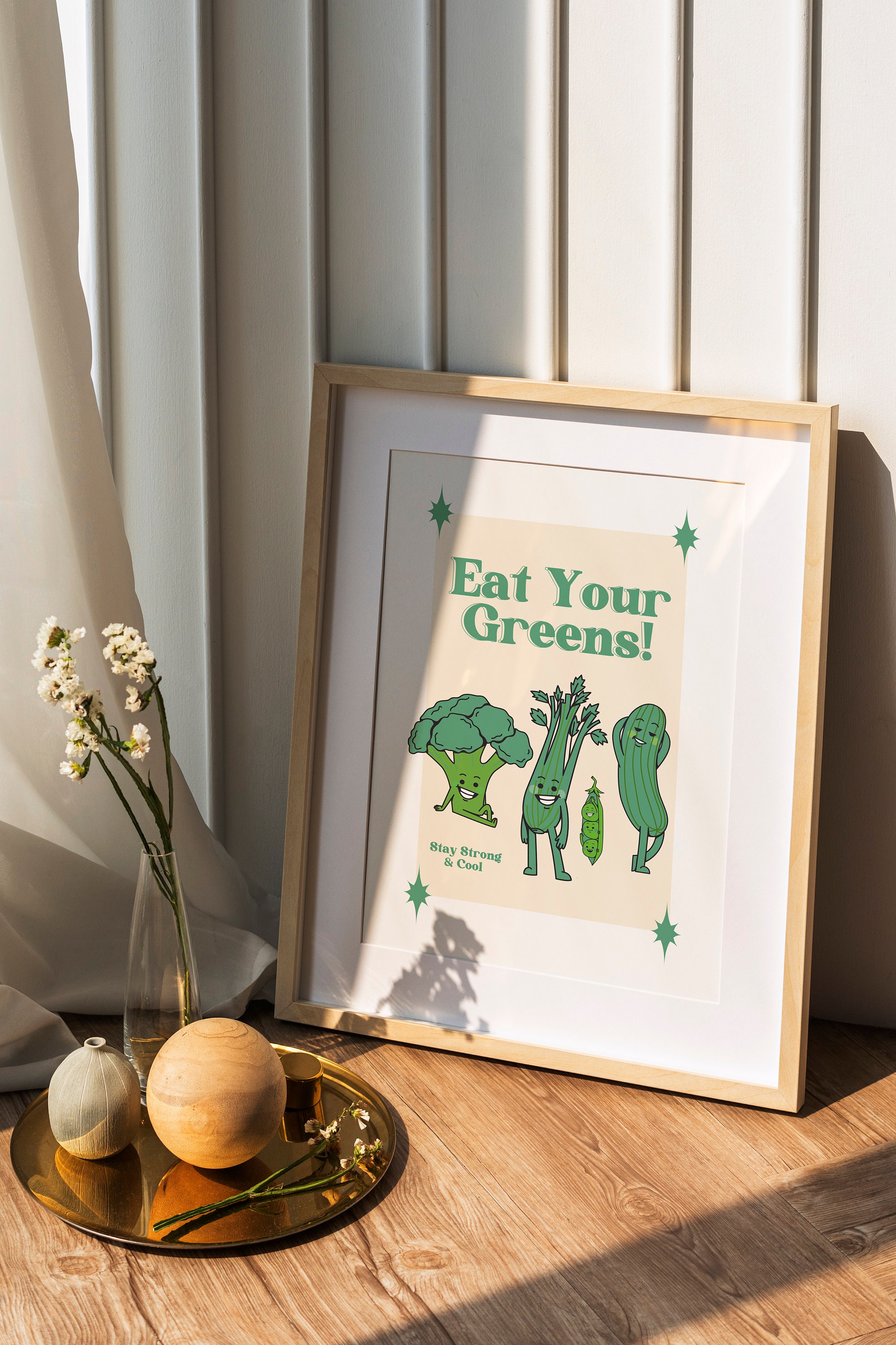 Retro Wall Art, Eat Your Greens Poster, Retro Print, Retro Wall Decor ...