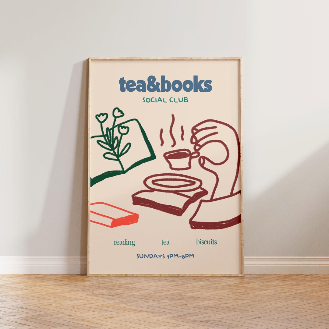 Book Wall Art, Reading Print, Gift for Readers, Hand Drawn Illustration ...
