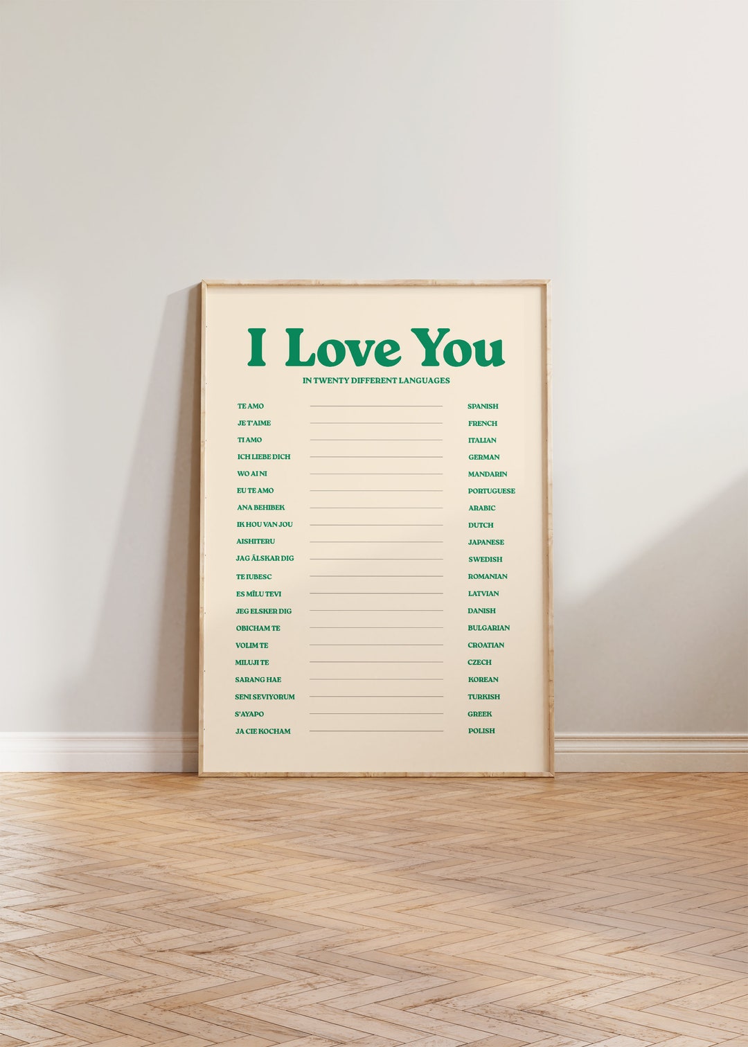 Retro Quote Wall Print, I Love You Print in Different Languages Poster ...