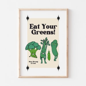 Retro Wall Art, Eat Your Greens Poster, Retro Print, Retro Wall Decor ...