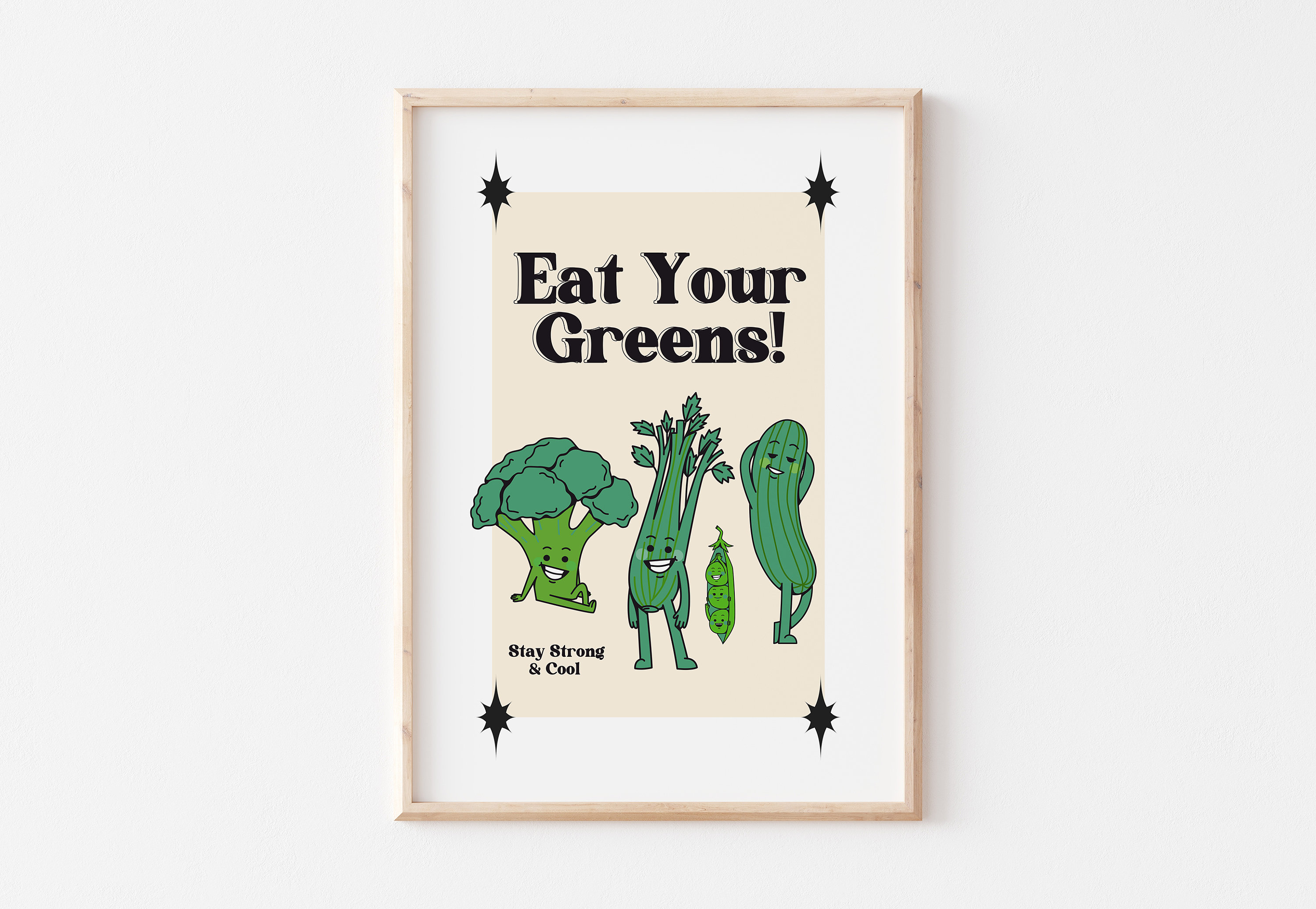Retro Wall Art, Eat Your Greens Poster, Retro Print, Retro Wall Decor ...