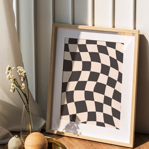 Checkered Print, Abstract Checked Poster, Wavy Print, Black White Print ...