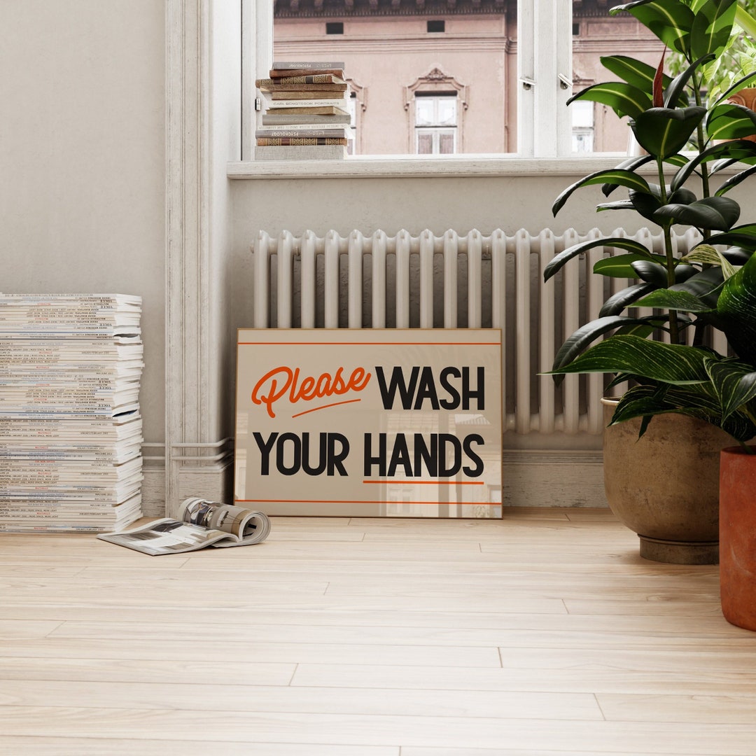 Please Wash Your Hands Print Sign, Retro Bathroom Print, Mid Century ...
