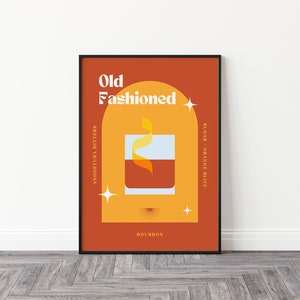 Old Fashioned Print, Retro Cocktail Poster, Bourbon Poster, Bar Decor ...