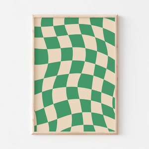 Checkered Print, Retro Green Checked Print, Wavy Print, Checkered ...