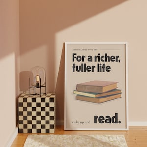 Vintage Print, Retro National Library Week Poster, Reading Wall Art ...