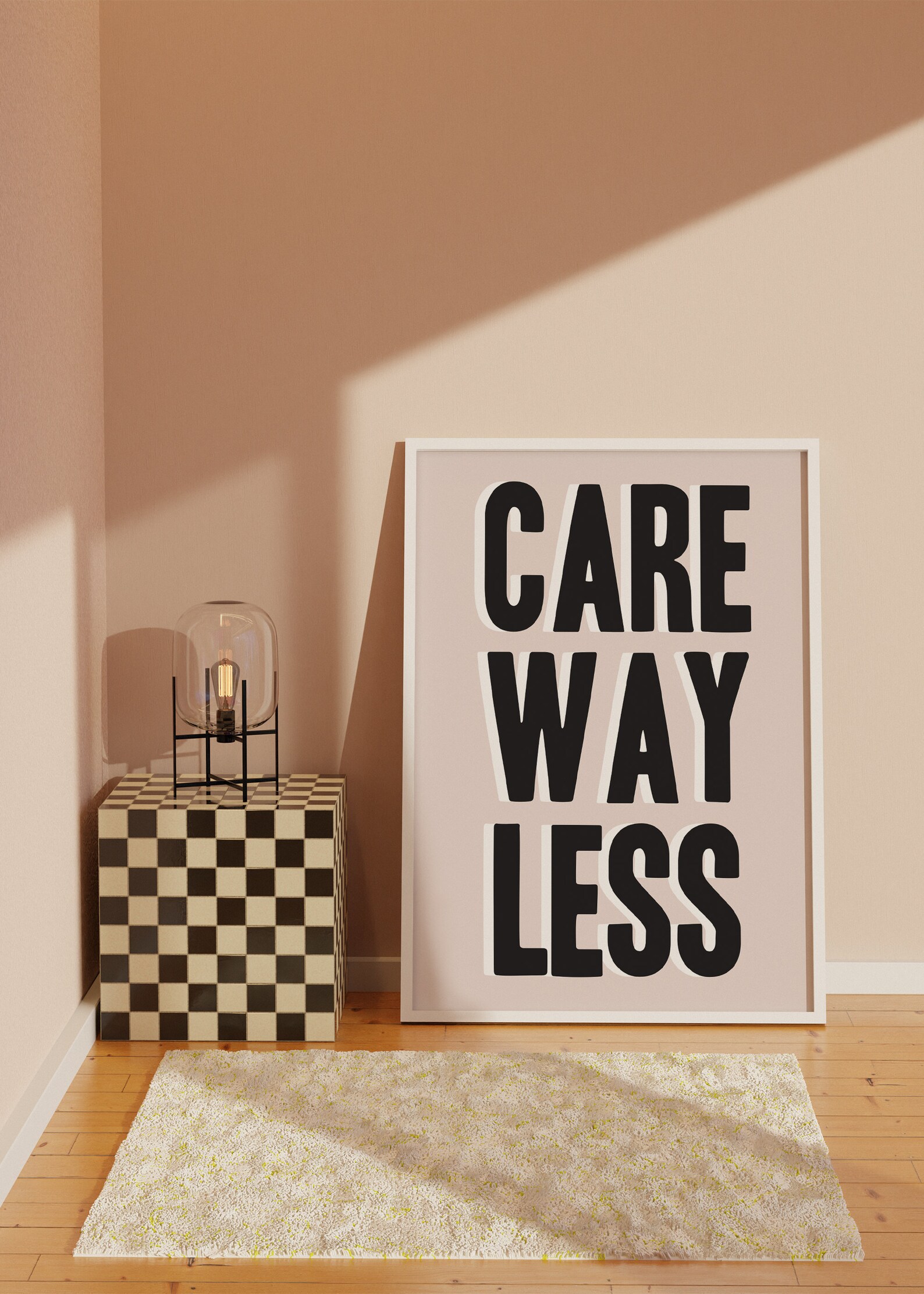 Retro Typography Print, Retro Green Bold Print, Care Way Less Quote ...