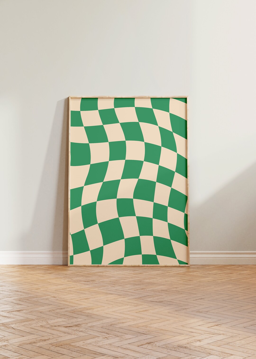 Checkered Print, Retro Green Checked Print, Wavy Print, Checkered ...