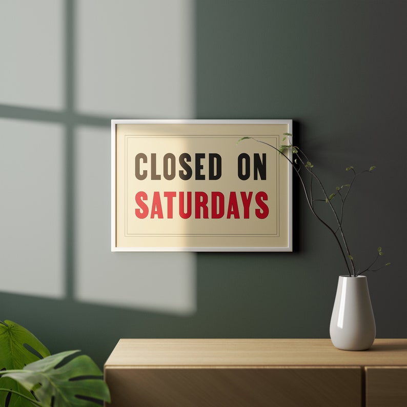 Retro Wall Art Closed on Saturdays Print Retro Shop Poster - Etsy