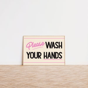 Please Wash Your Hands Print Sign, Retro Bathroom Print, Mid Century ...