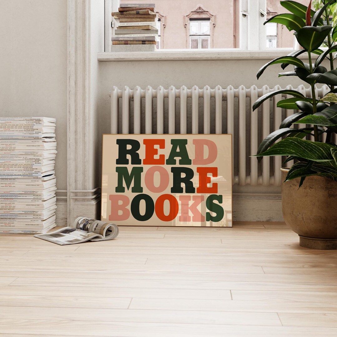 Retro Books Wall Art, Bold Read More Books Print, Mid Century Wall Art ...
