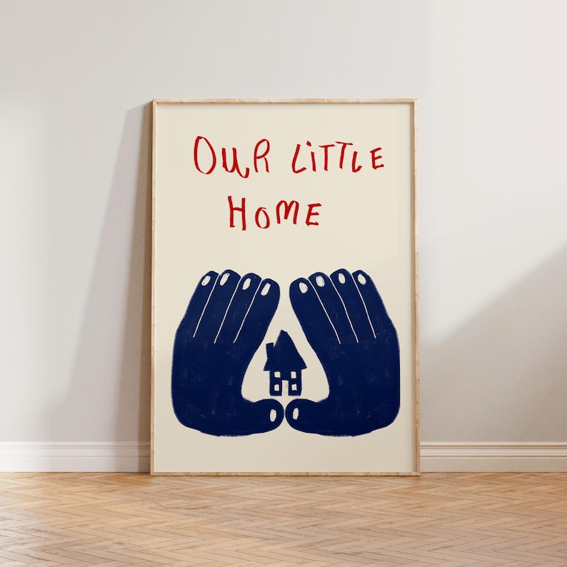 Living Room Wall Art Poster, Hand Drawn Doodle Our Little Home Print ...
