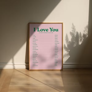 Retro Quote Wall Print, I Love You Print in Different Languages Poster ...