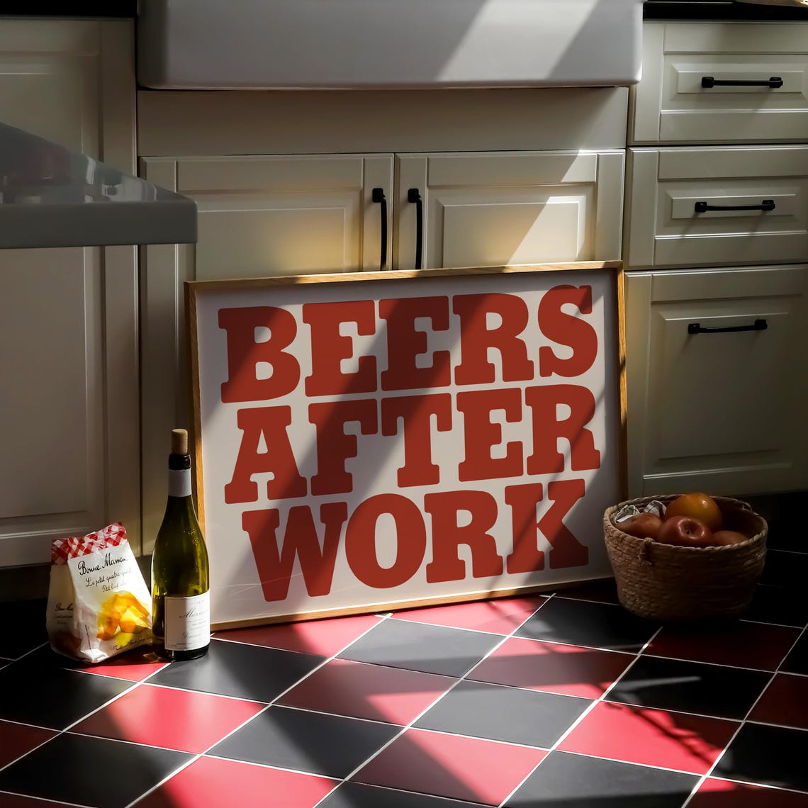 Mid Century Retro Office Print, Beer Wall Art, Bar Print Wall Decor ...