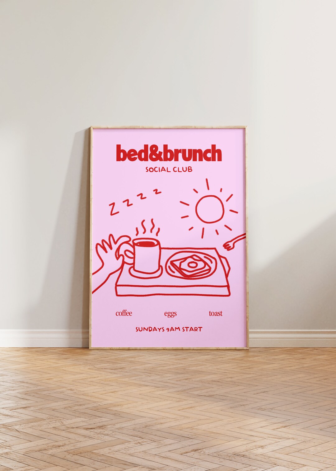 Kitchen Print, Brunch Wall Art, Hand Drawn Illustration Wall Art, Bed ...