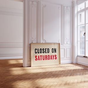 Retro Wall Art, Closed on Saturdays Print, Retro Shop Poster, Vintage ...