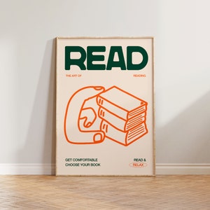Book Print, Living Room Wall Art, Reading Illustration Wall Art, Read ...