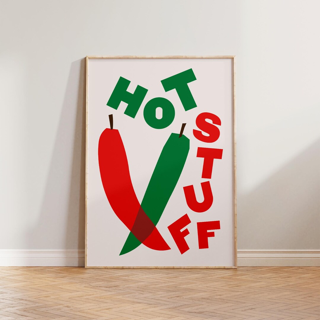 Kitchen Wall Art, Chili Print, Kitchen Prints, Colourful Green Red Wall ...