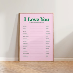 Retro Quote Wall Print, I Love You Print in Different Languages Poster ...
