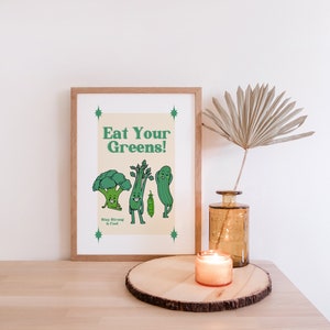 Retro Wall Art, Eat Your Greens Poster, Retro Print, Retro Wall Decor ...