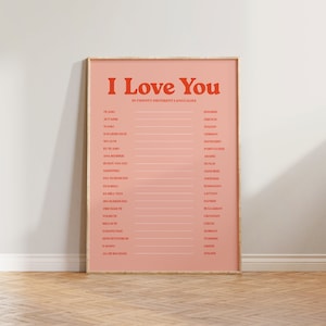 Retro Quote Wall Print, I Love You Print in Different Languages Poster ...