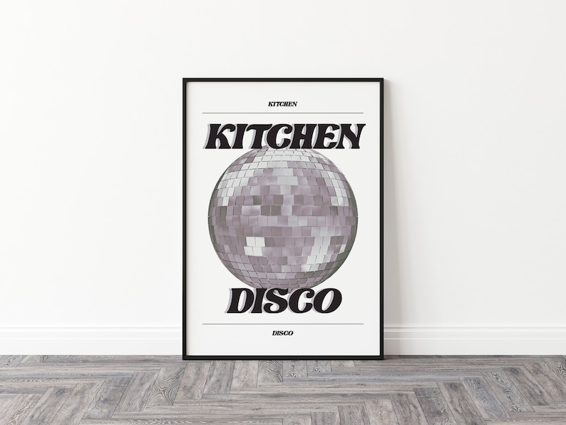 Kitchen Print, Kitchen Disco Poster, Typography Wall Art, Retro Disco ...